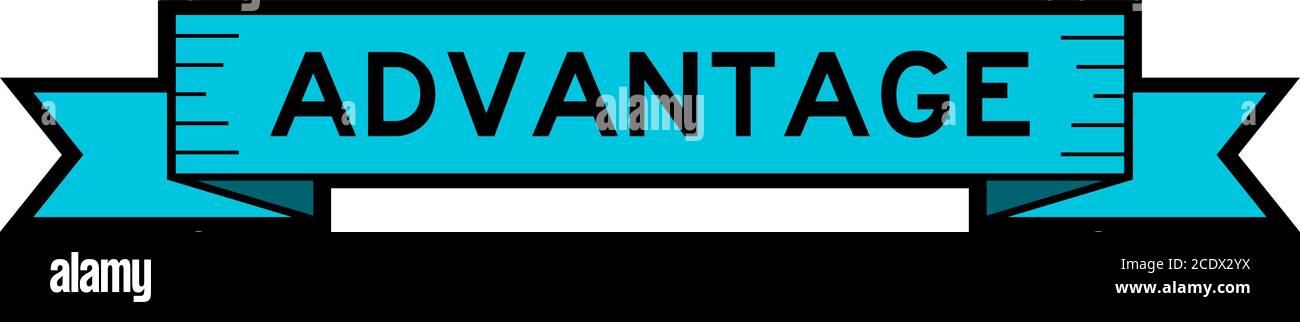 Vintage blue color label banner with word advantage on white background ...