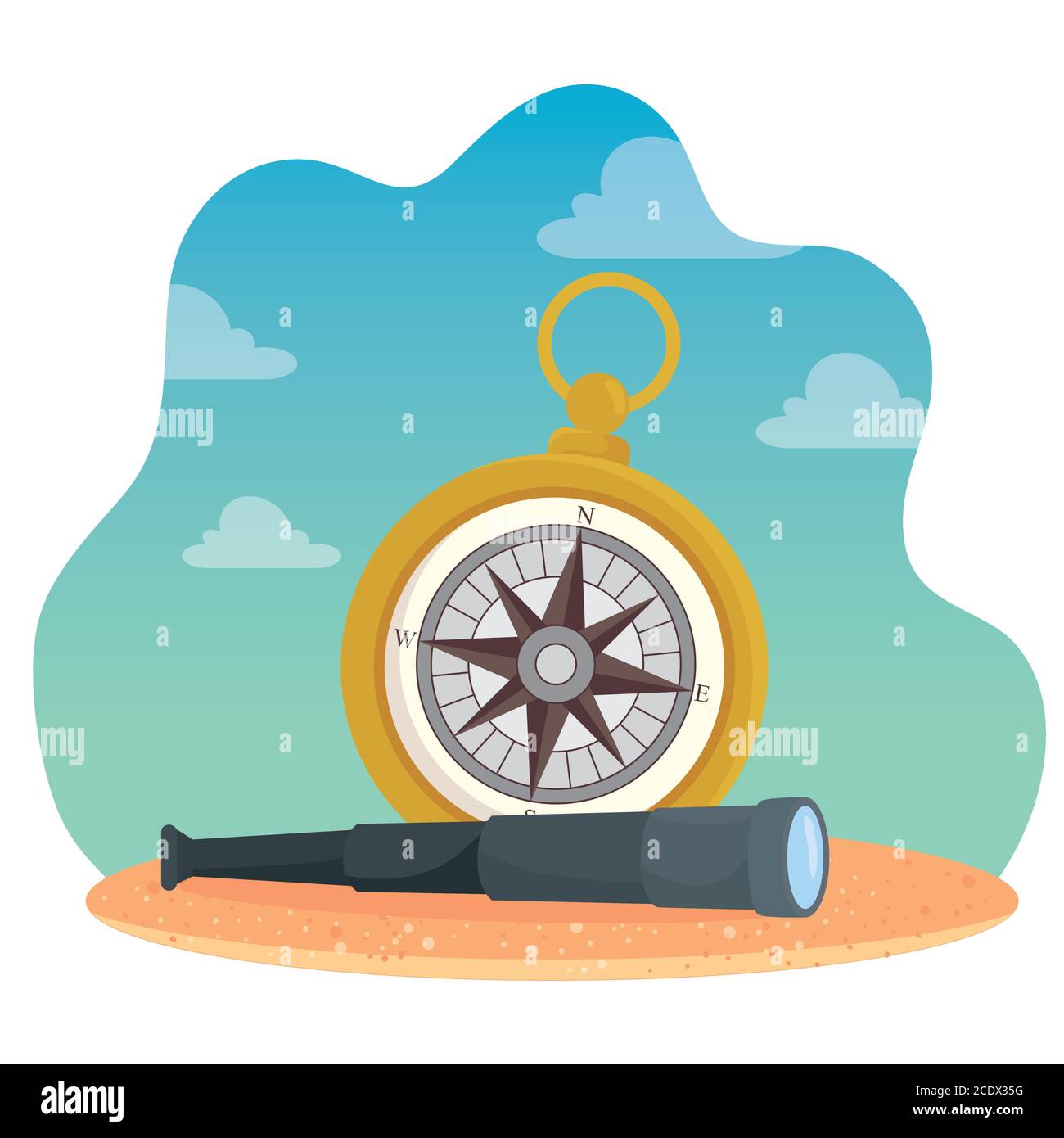 sea compass with telescope vector design Stock Vector Image & Art - Alamy