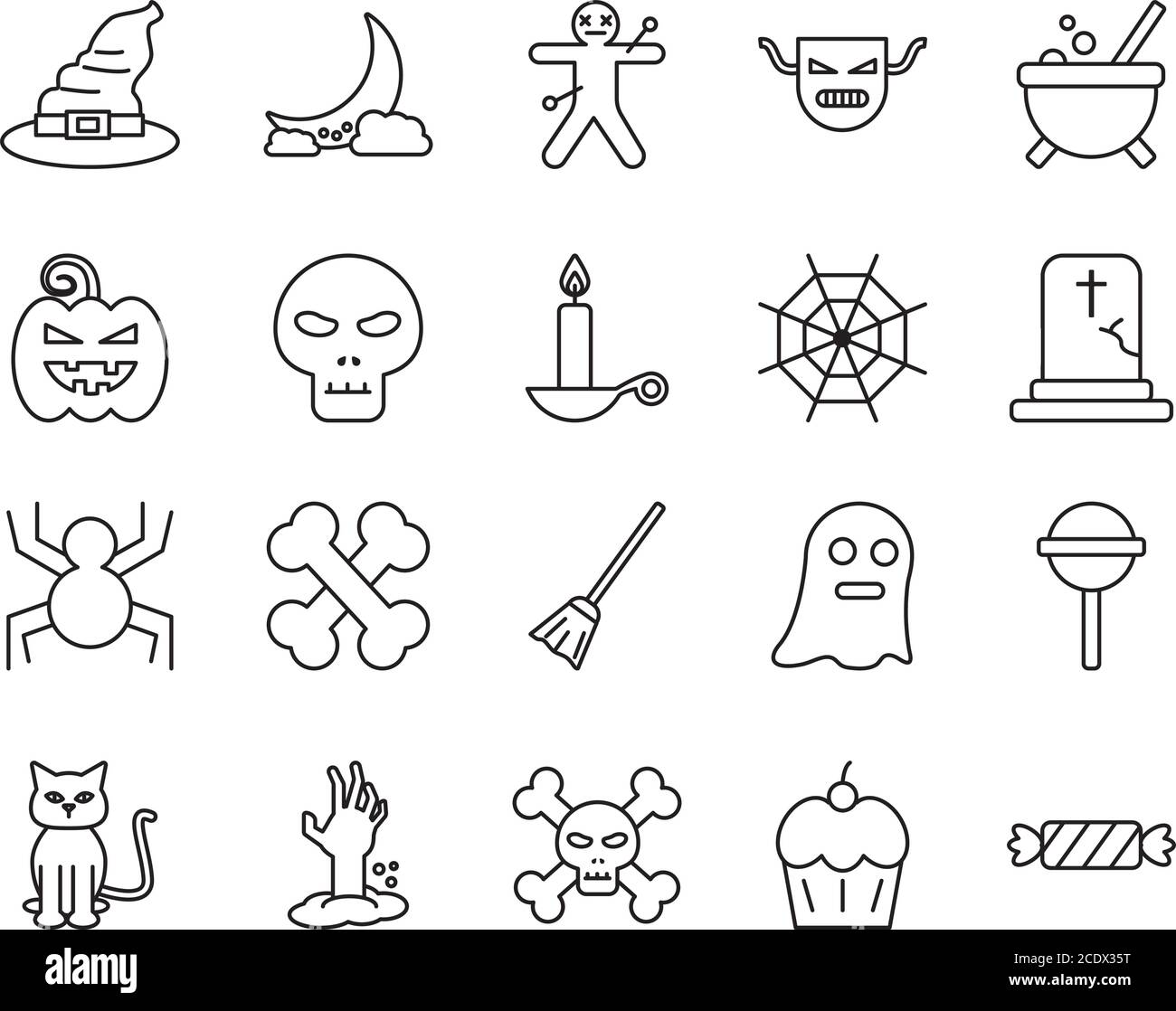 Halloween line style icons bundle design, Holiday and scary theme ...