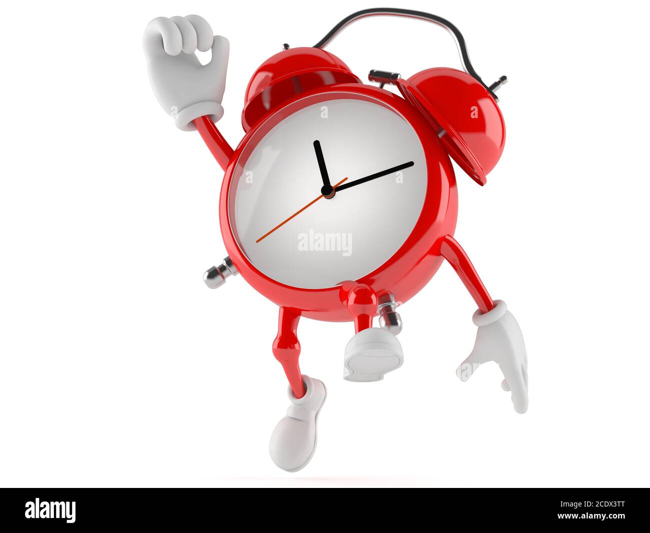 Alarm clock character jumping in joy isolated on white background Stock ...