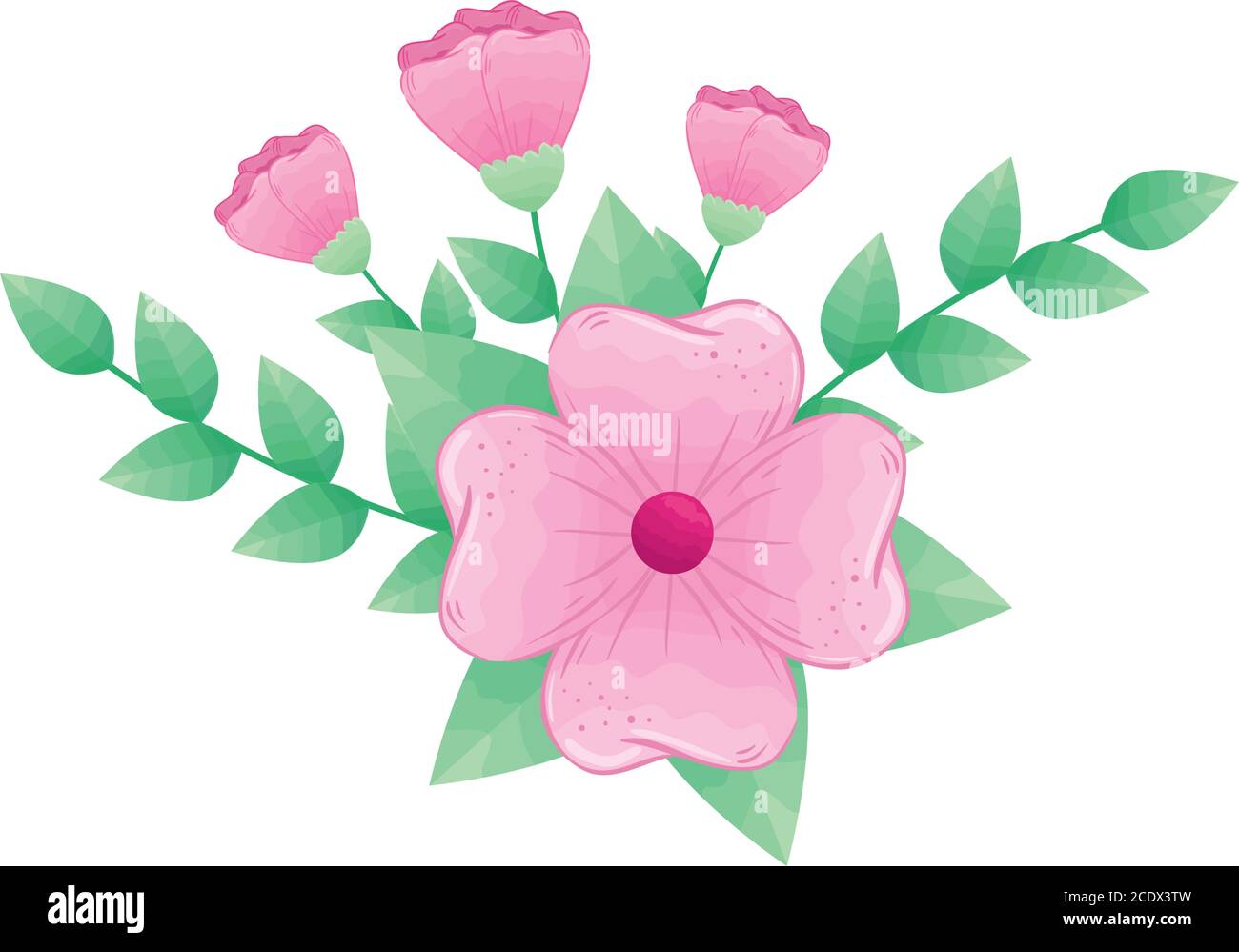 pink flowers with leaves vector design Stock Vector Image & Art - Alamy
