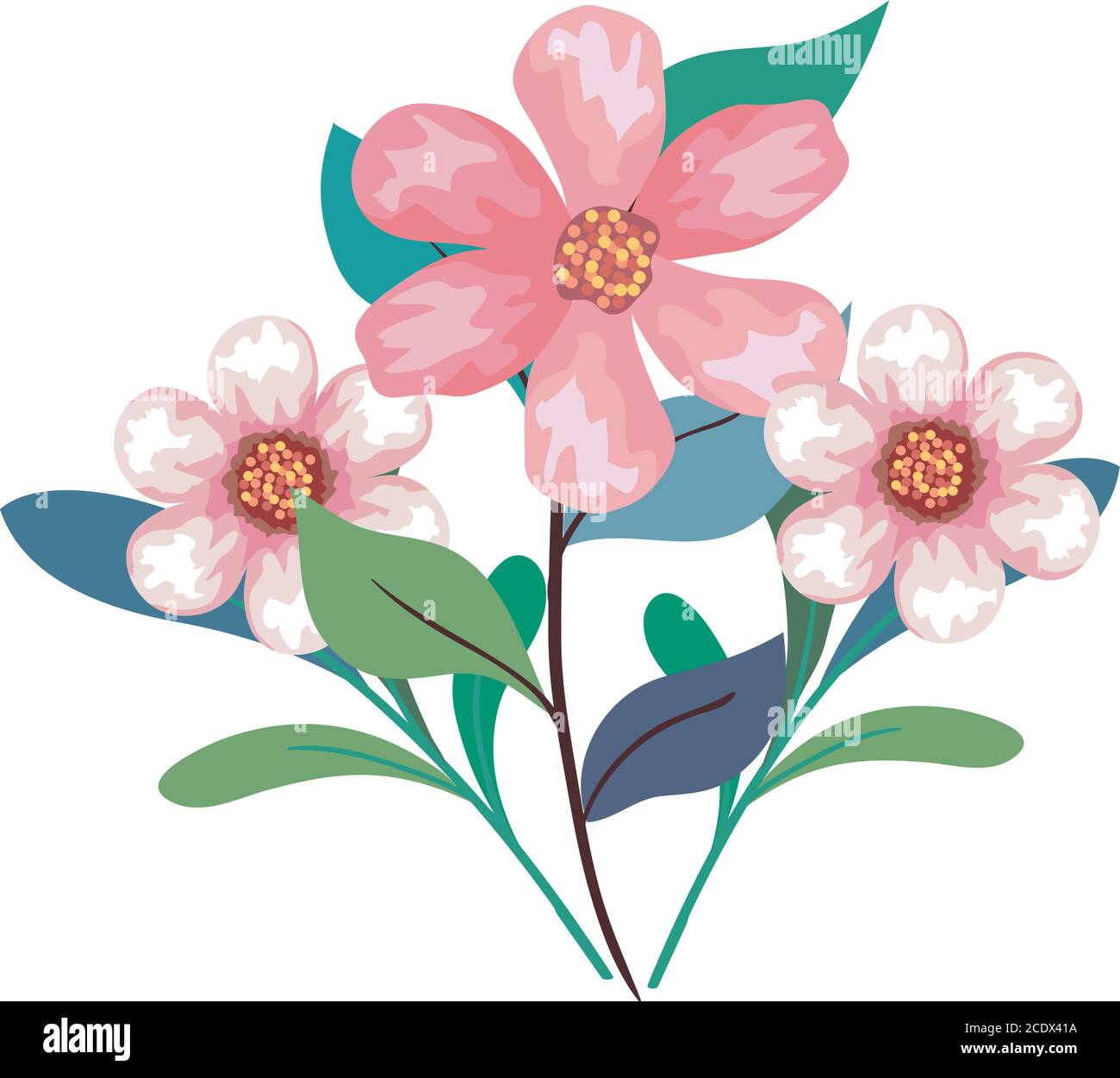 pink flowers drawing with leaves vector design Stock Vector Image & Art ...
