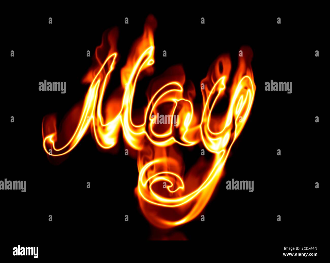 Fire burn May lettering word isolated on black background Stock Photo ...
