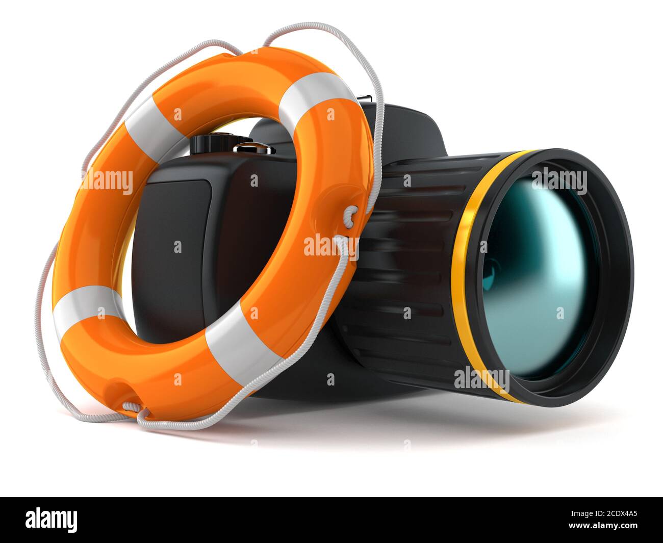 Camera with life buoy isolated on white background Stock Photo - Alamy