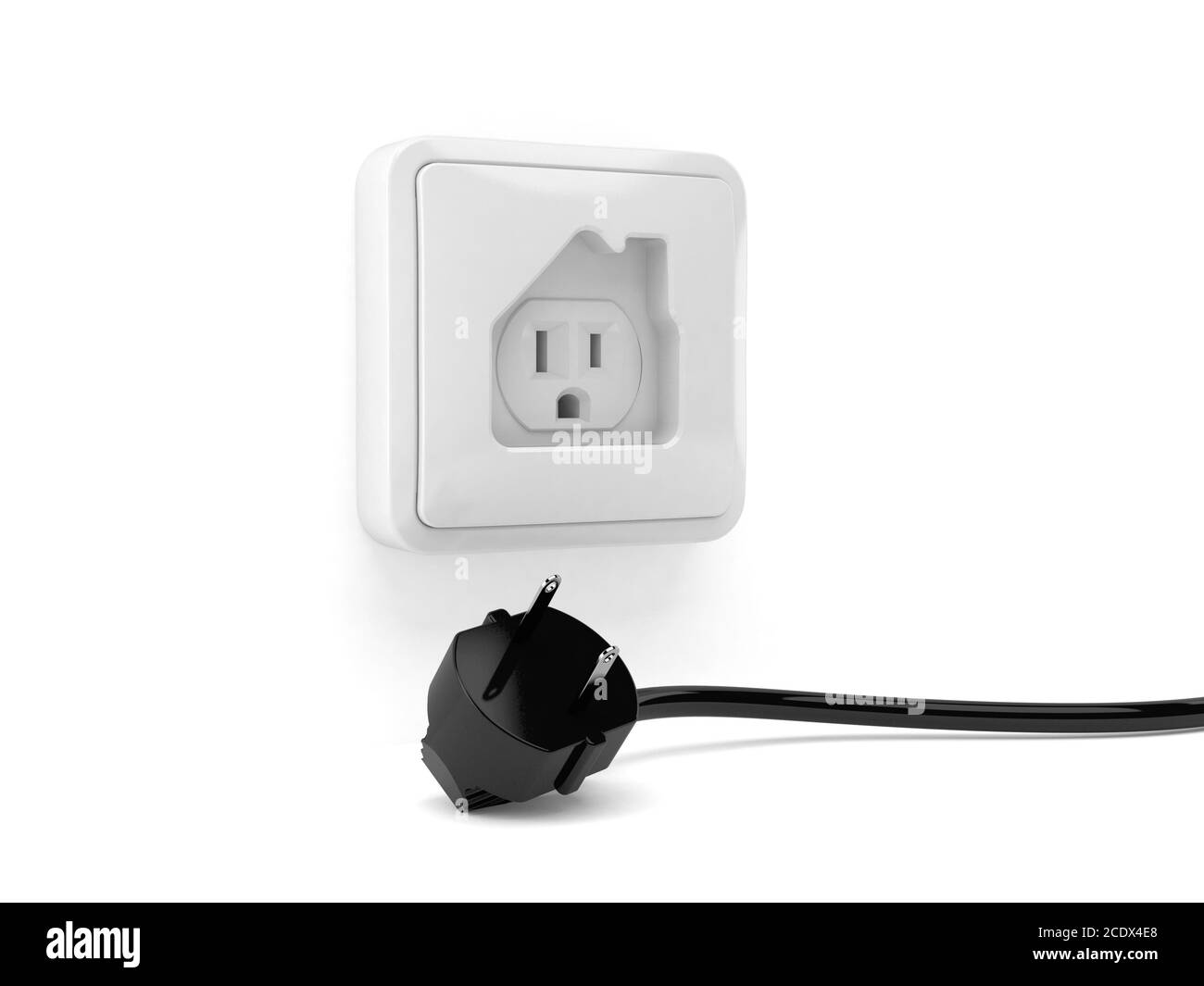 Outlet in house shape with electric plug isolated on white background ...