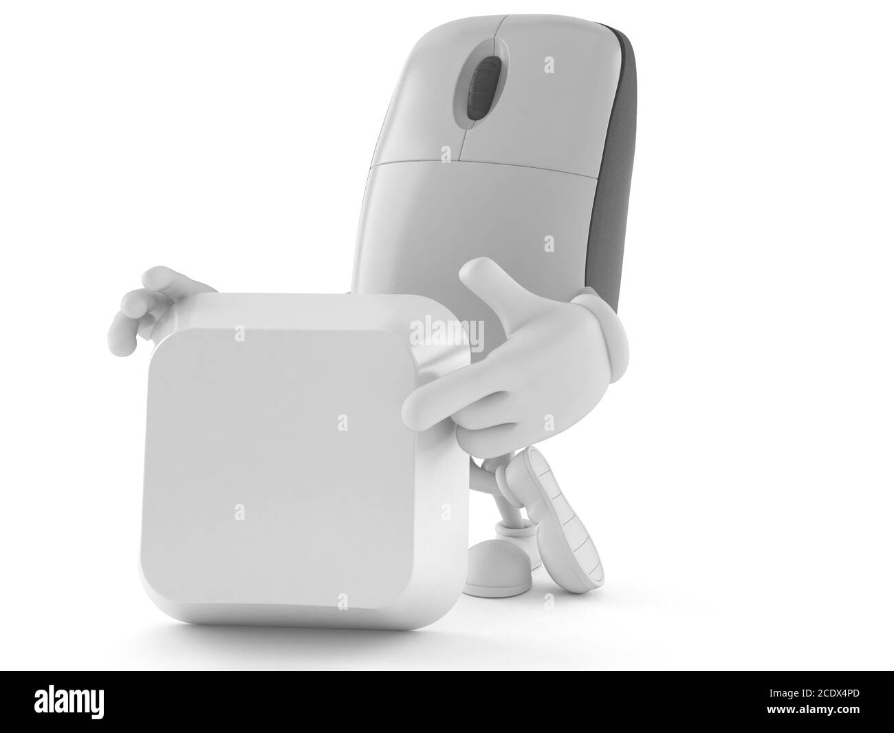 Computer mouse character with blank keyboard key isolated on white ...
