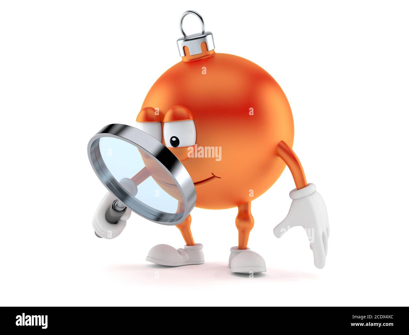 Christmas ornament character looking through magnifying glass isolated ...