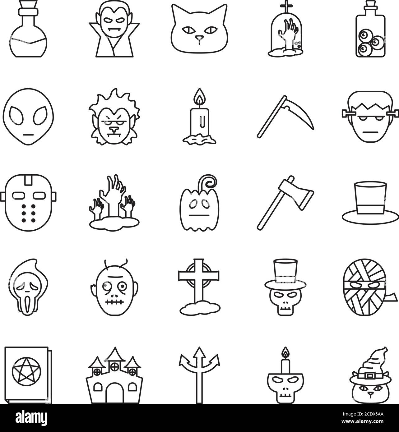 Halloween line style icons group design, Holiday and scary theme Vector ...