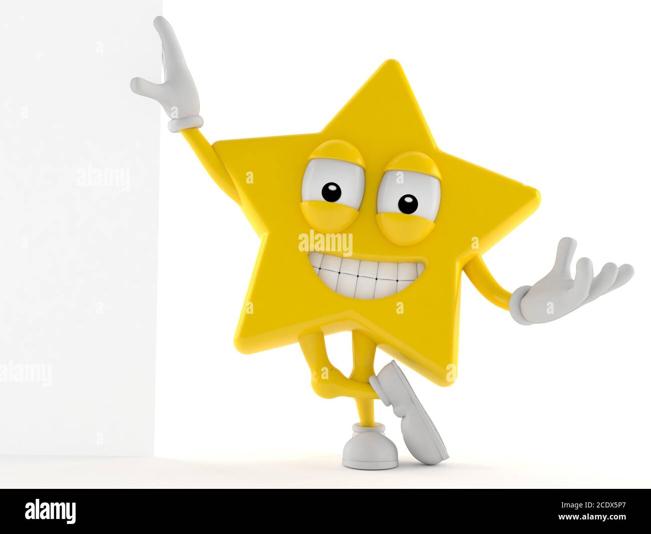 Star character leaning against a wall isolated on white background ...