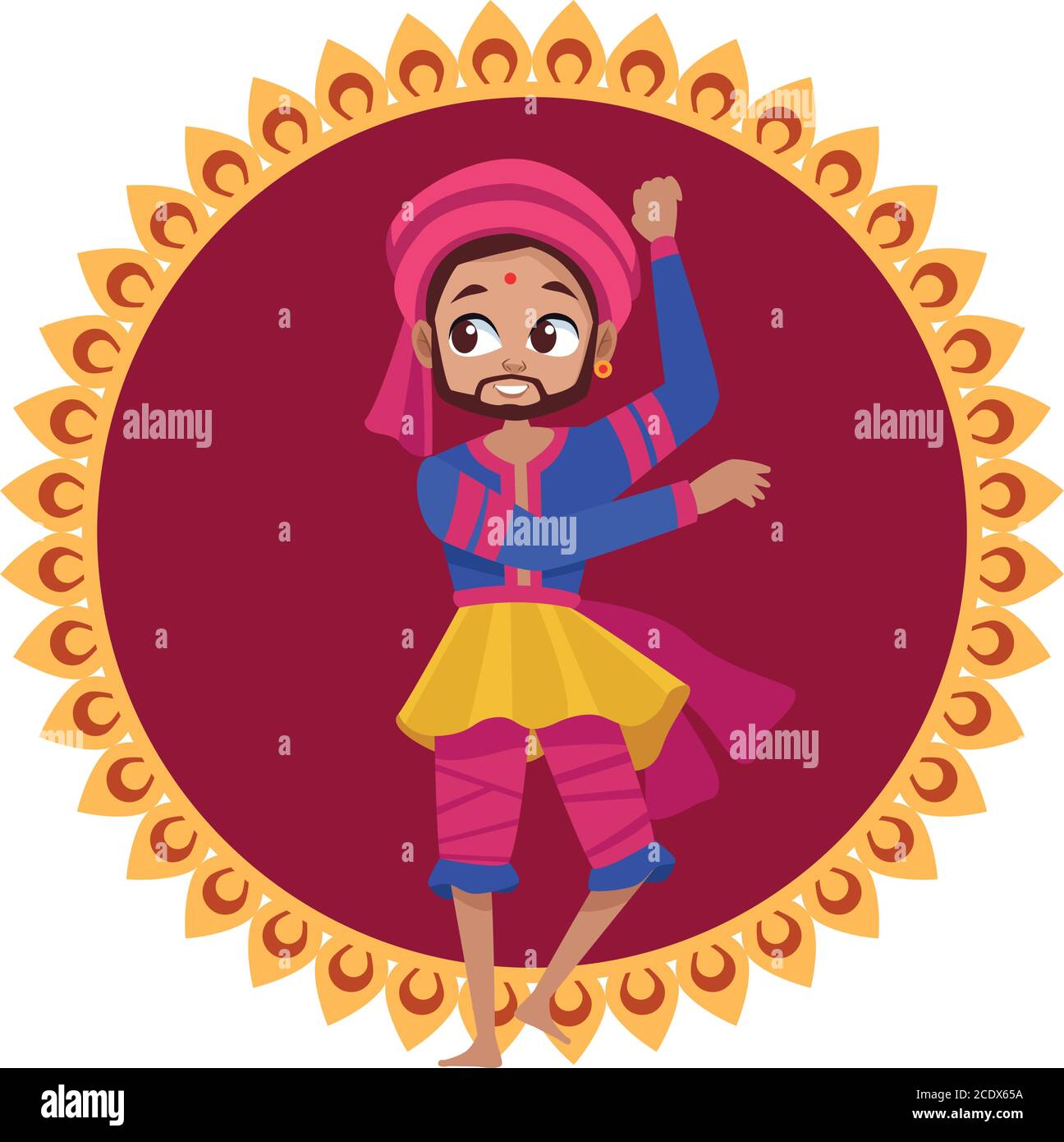 diwali man cartoon with traditional cloth dancing on mandala design ...