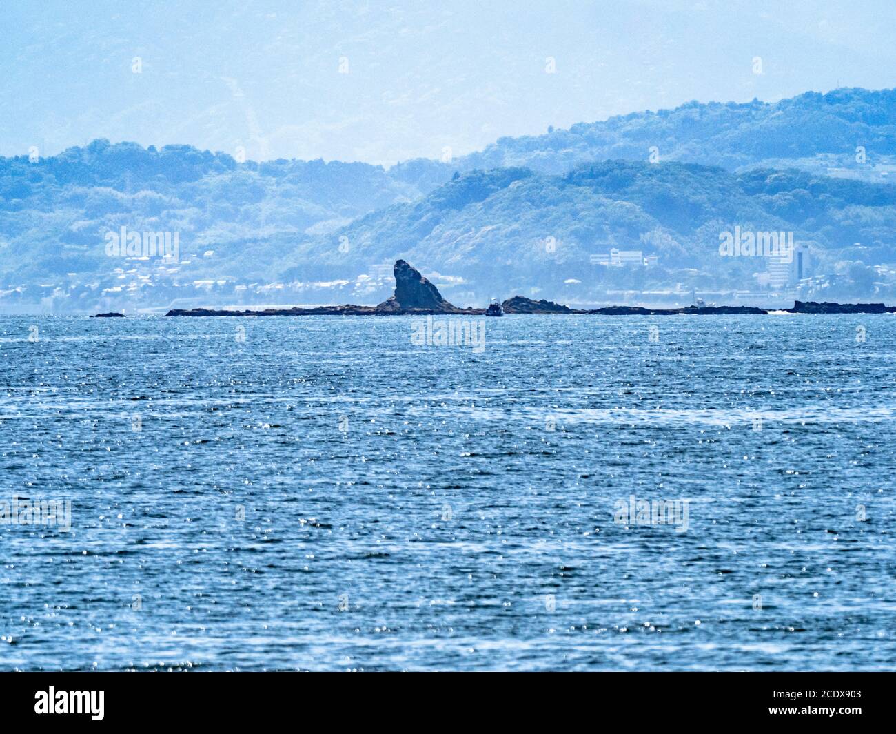 Eboshi rock, a well known offshore landmark and symbol of Chigasaki, a ...