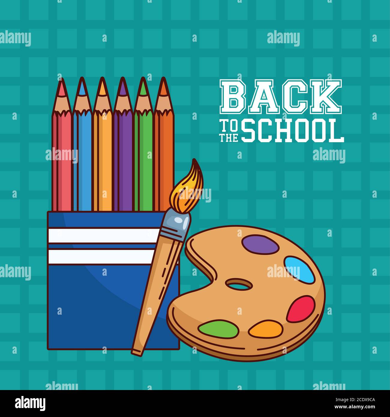 colored pencils paint palette and brush design, Back to school ...