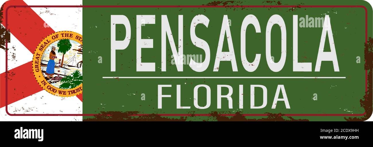 Pensacola , Florida, road sign green vector illustration, road table ...