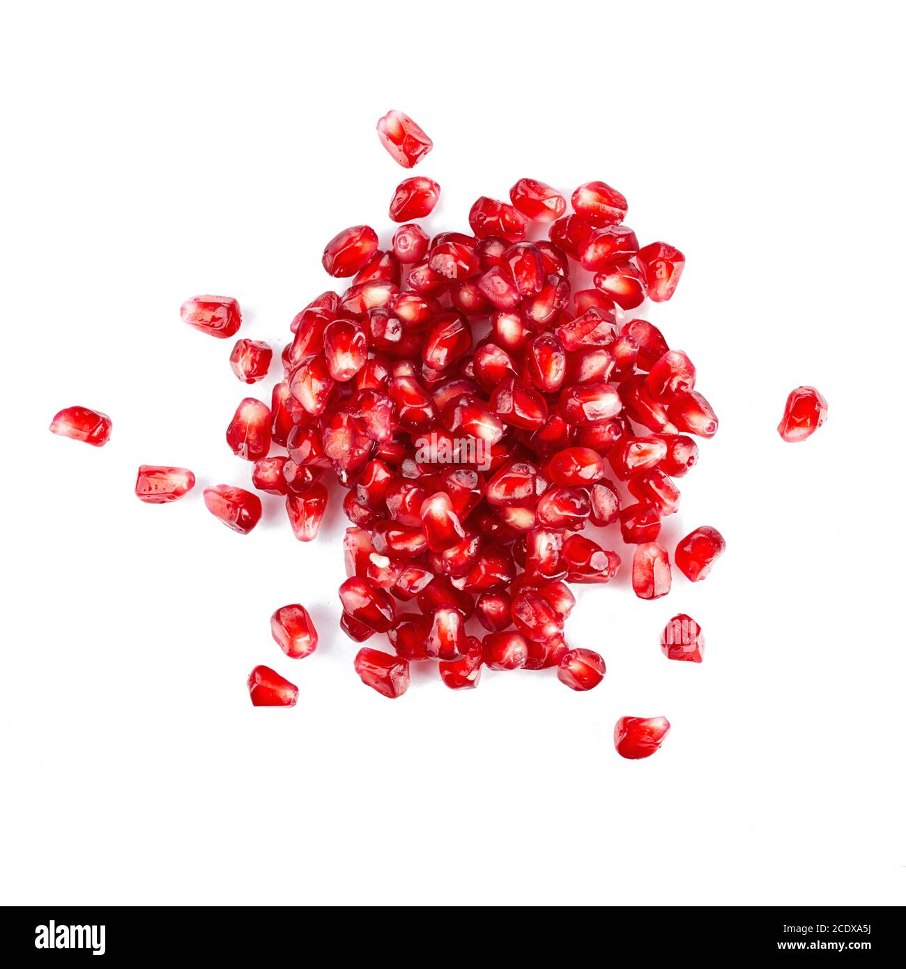 Peeled pomegranate seeds isolated on white background. Top view Stock ...