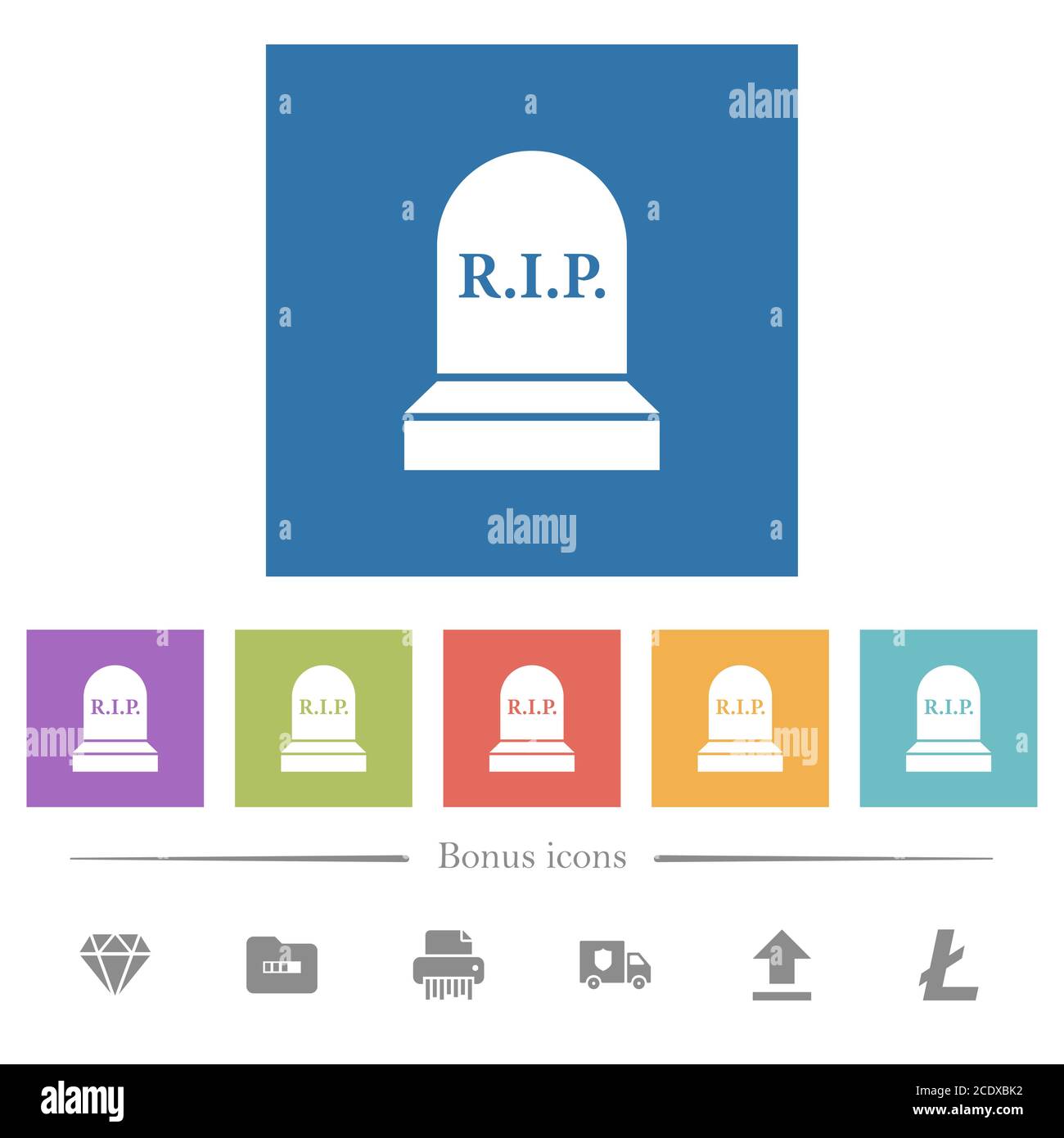 Tombstone with RIP flat white icons in square backgrounds. 6 bonus ...