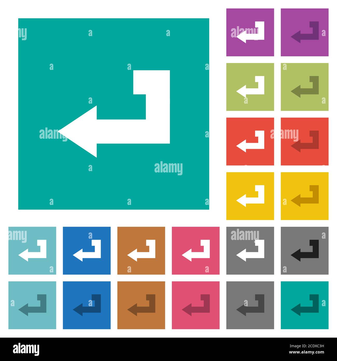 Return key multi colored flat icons on plain square backgrounds ...
