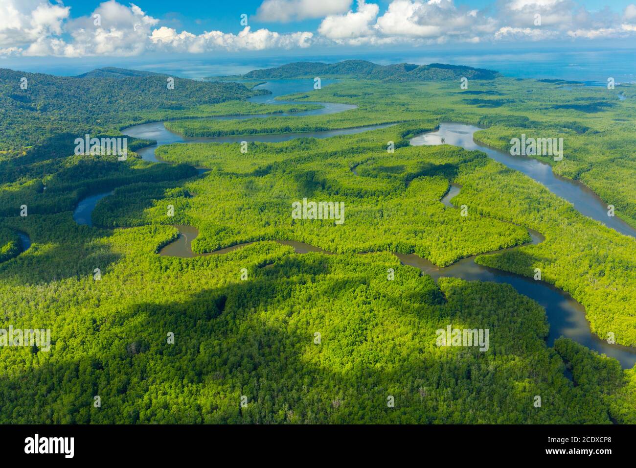 Aerial view of Delta Sierpe River Terraba, Corcovado National Park, Osa ...