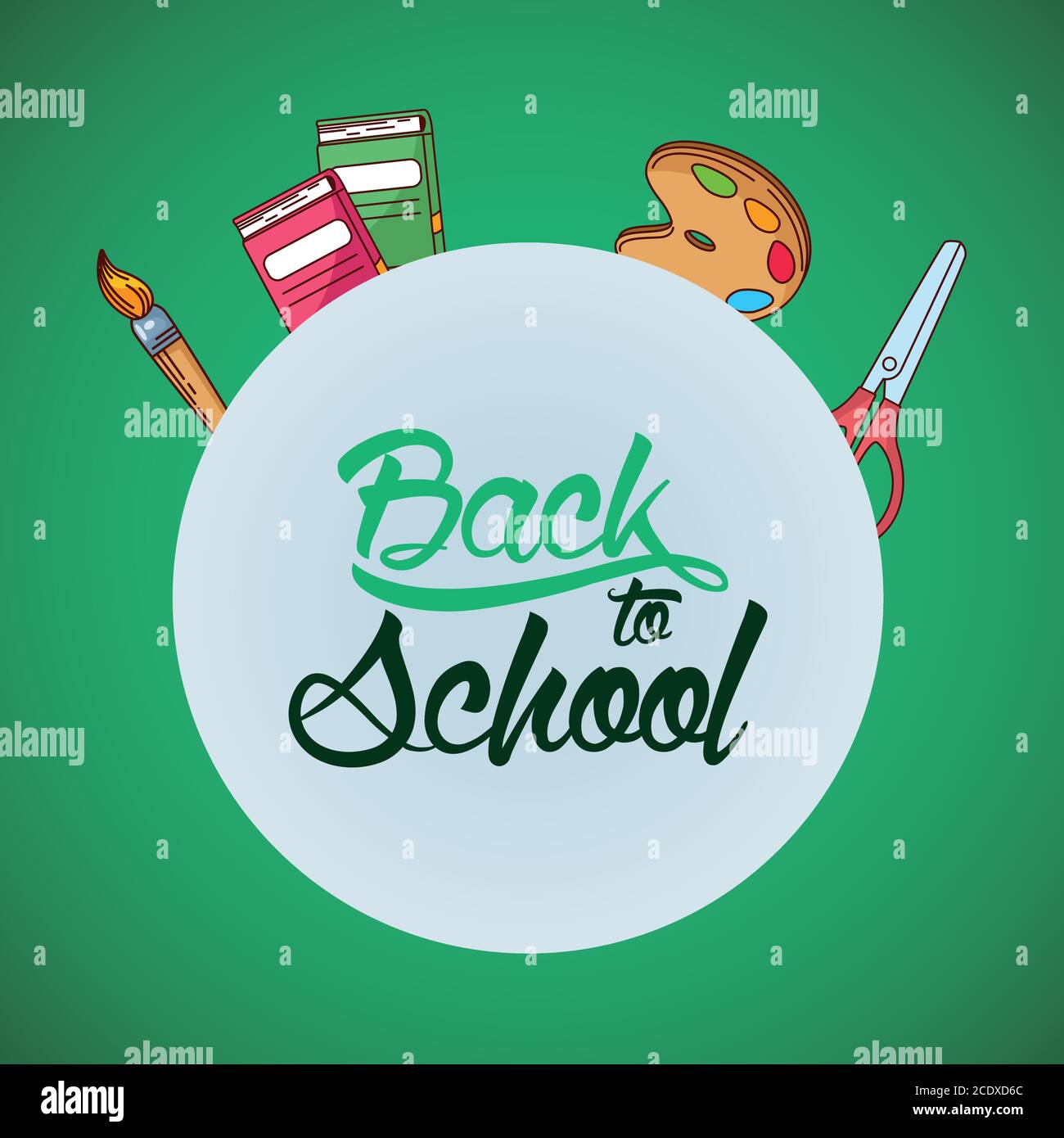 paint brush palette scissor and notebooks design, Back to school ...