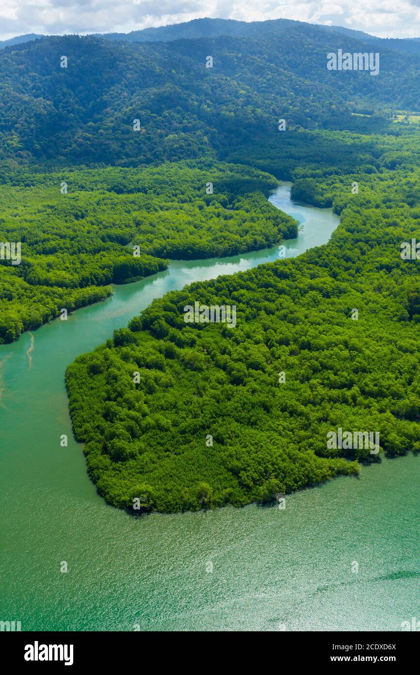 Aerial view of Delta Sierpe River Terraba, Corcovado National Park, Osa ...