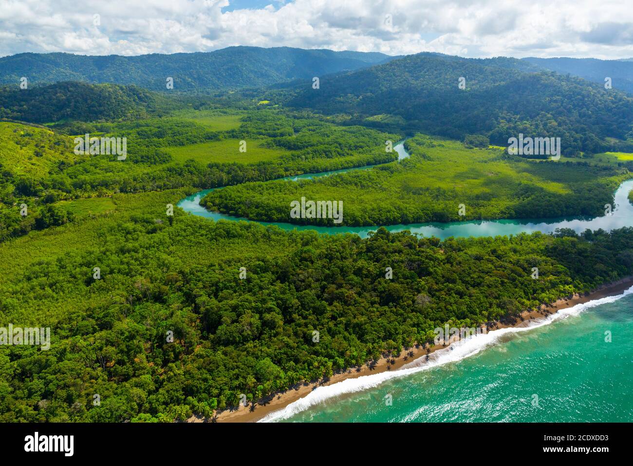 Aerial view of Delta Sierpe River Terraba, Corcovado National Park, Osa ...