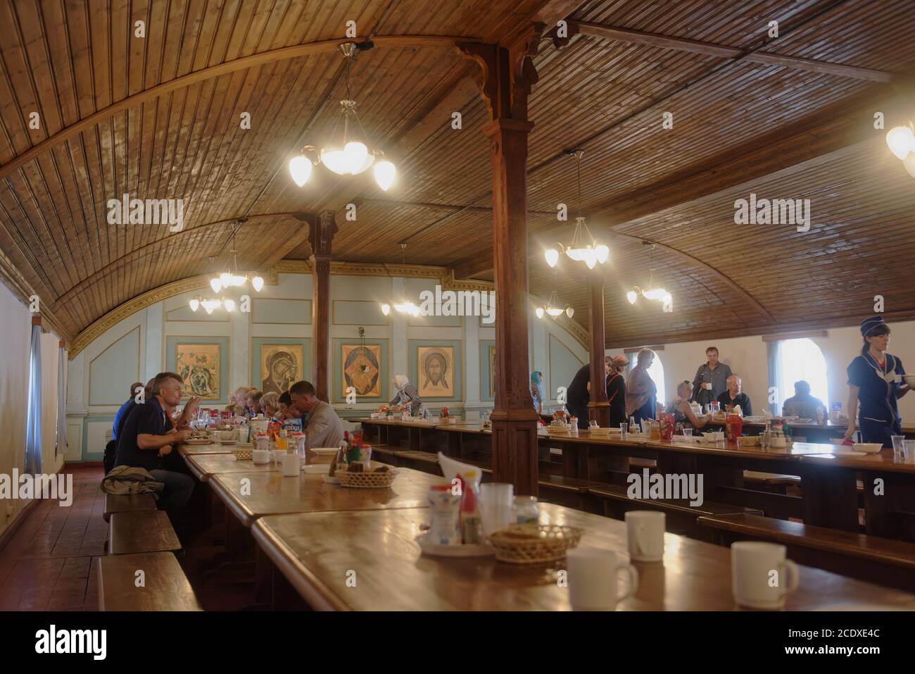 People in the refectory of Valaam monastery, Valaam island in Ladoga ...
