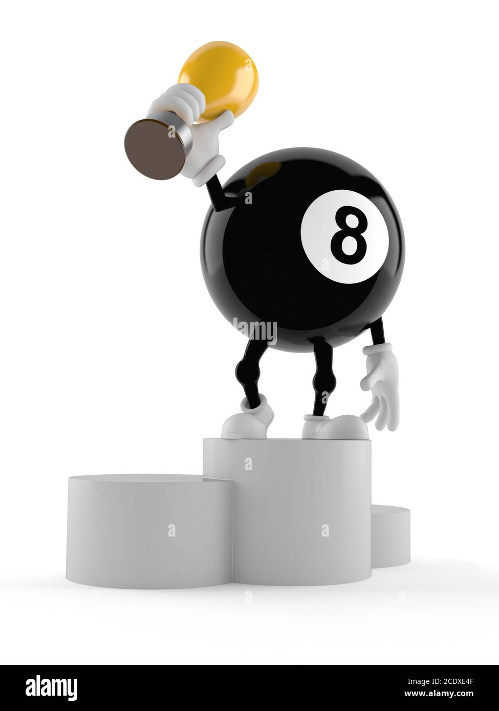 Eight ball character holding golden trophy isolated on white background ...