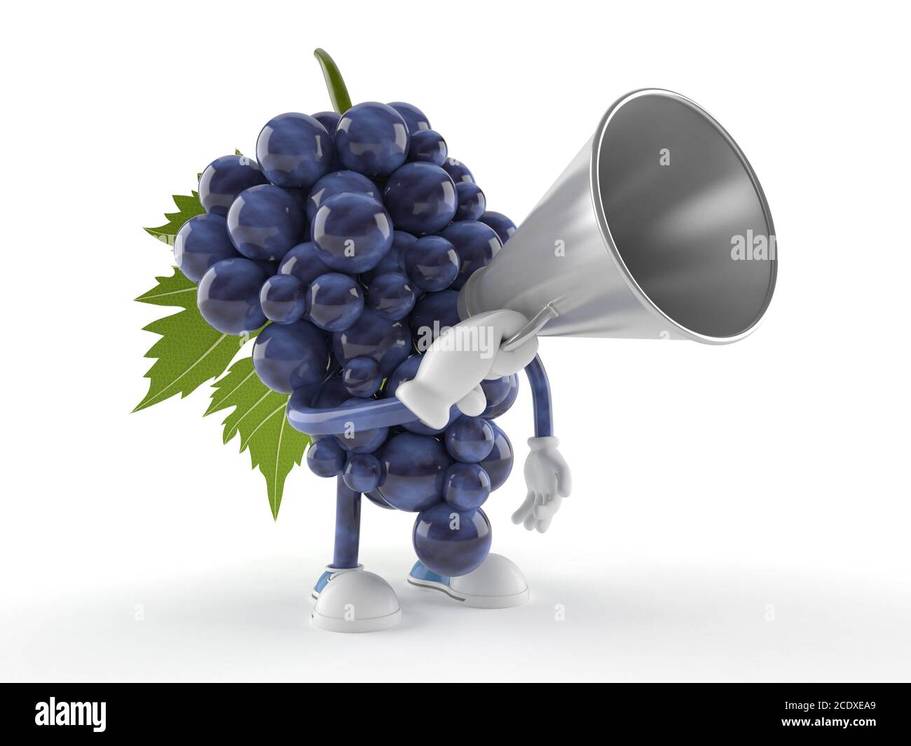 Grapes character speaking through a megaphone isolated on white ...