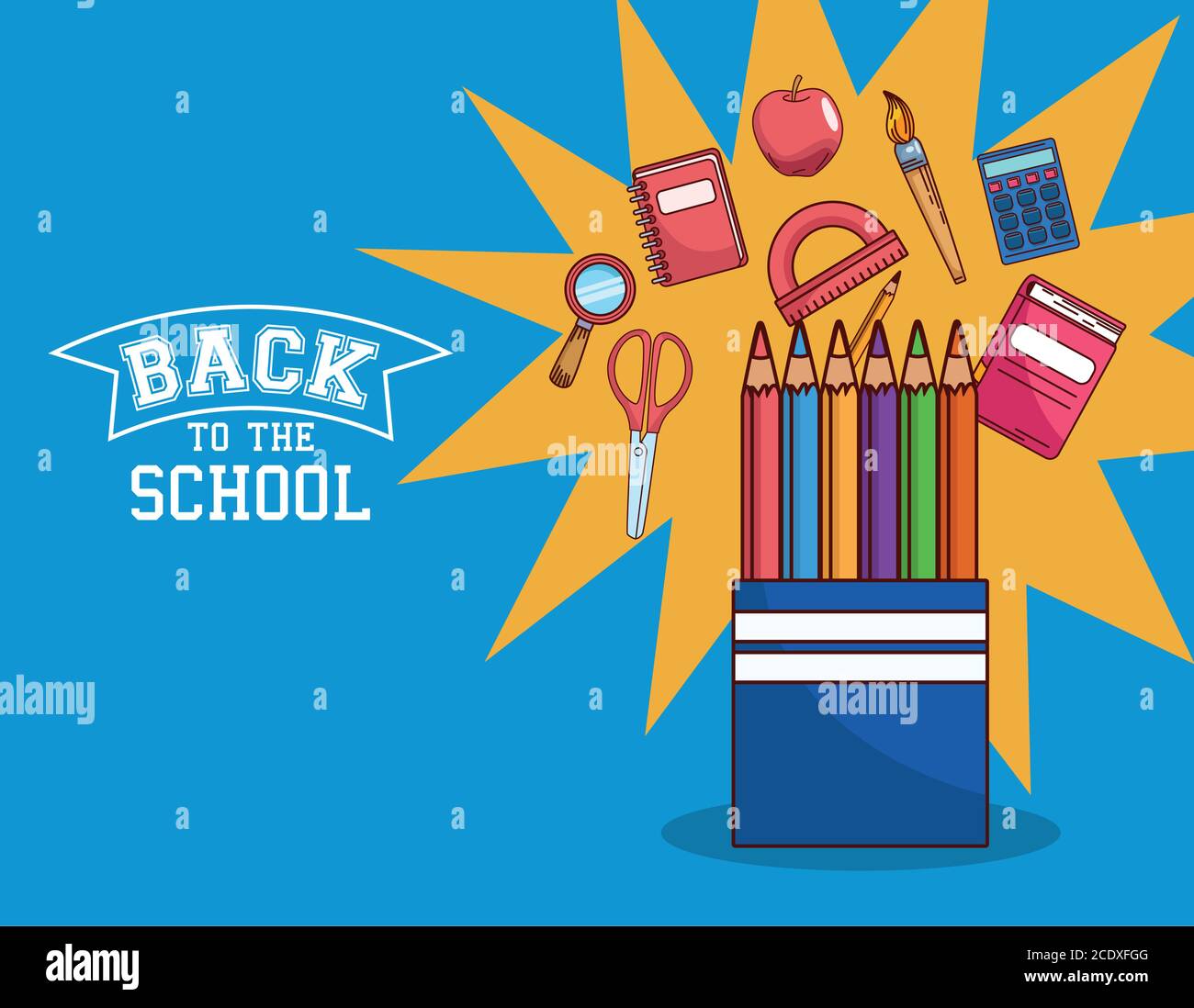 colored pencils with icon set design, Back to school eduacation class ...