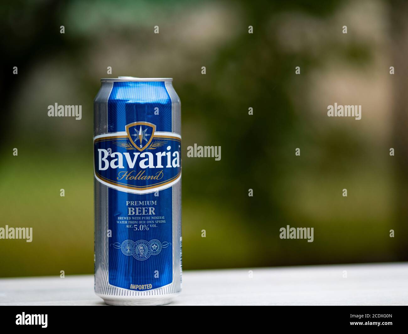 In this photo illustrations Bavaria Holland Beer can seen displayed ...