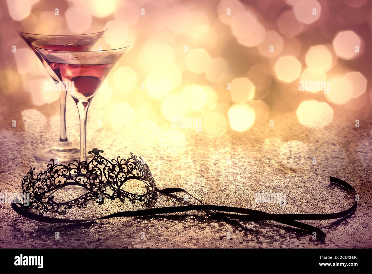 carnival mask and glasses with glittering background and copy space ...