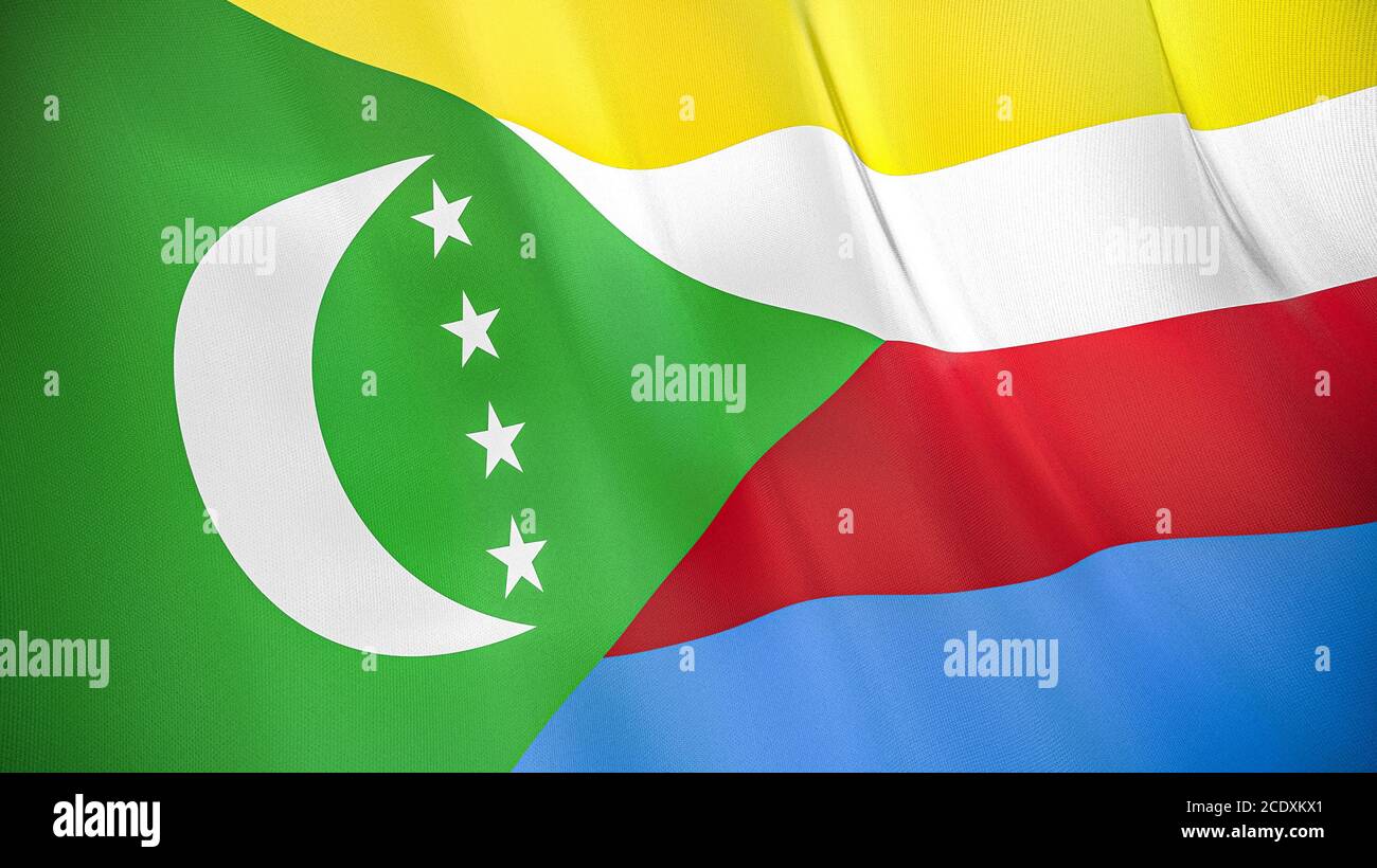 The waving flag of Comoros . High quality 3D illustration. Perfect for ...