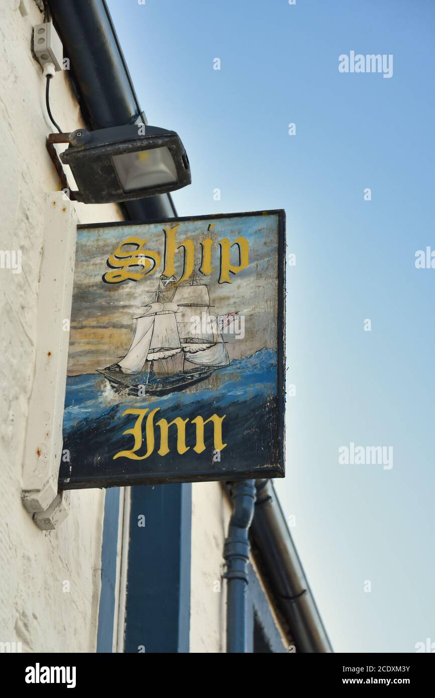 Hanging sign outside The Ship Inn in Elie, East Neuk of Fife, Scotland ...