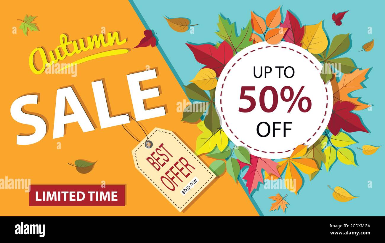 Autumn sale banner with colorful fall leaves. Vector illustration Stock ...
