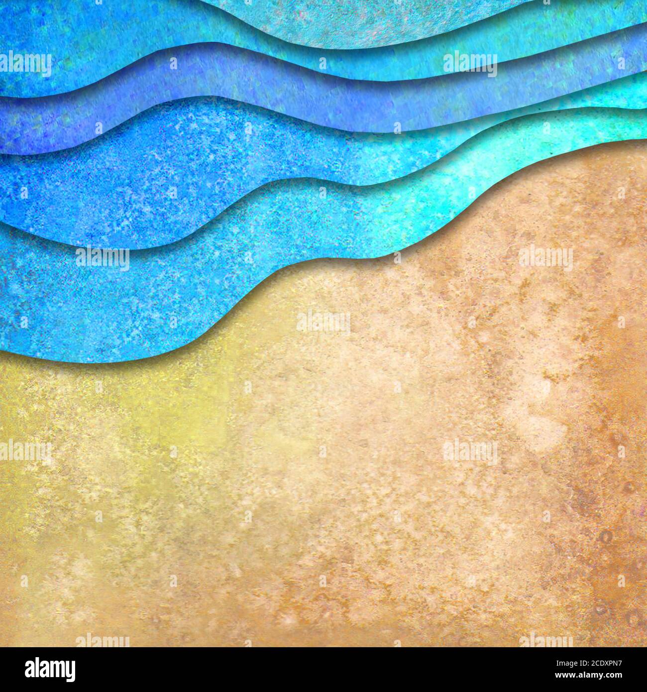 Abstract summer watercolor sea wave, sand beach background. Hand drawn ...