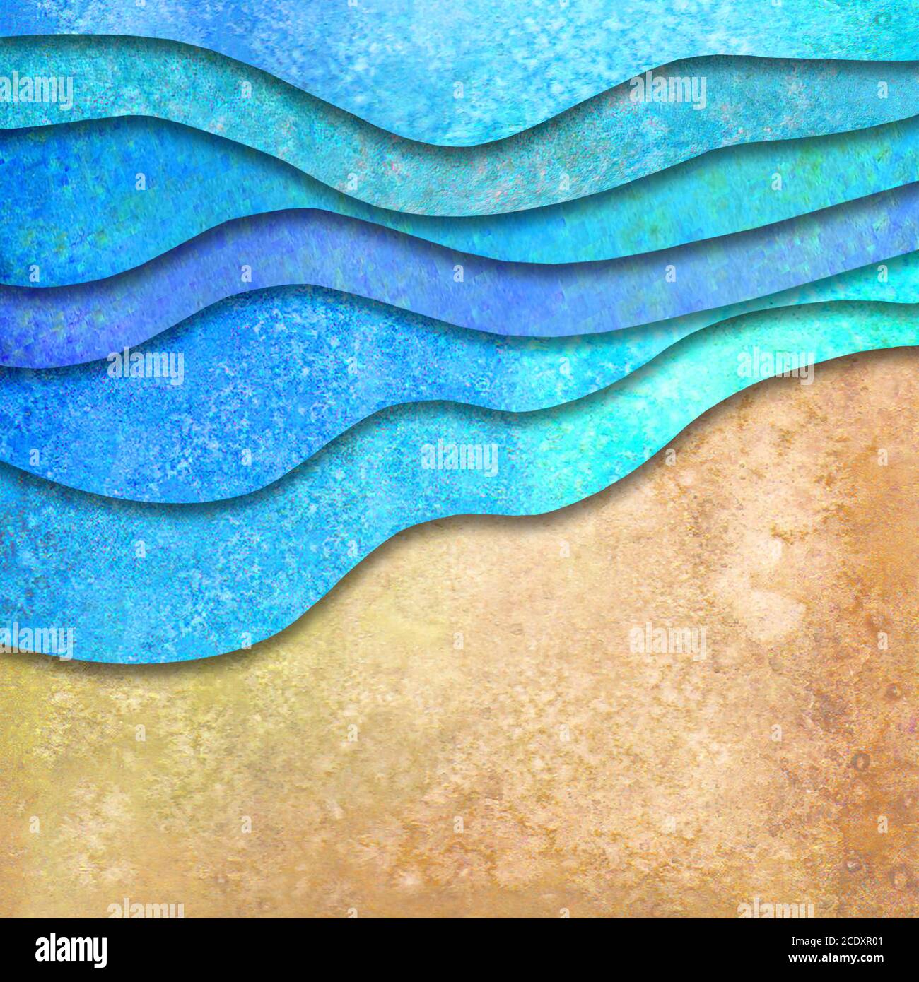 Abstract summer watercolor sea wave, sand beach background. Hand drawn ...