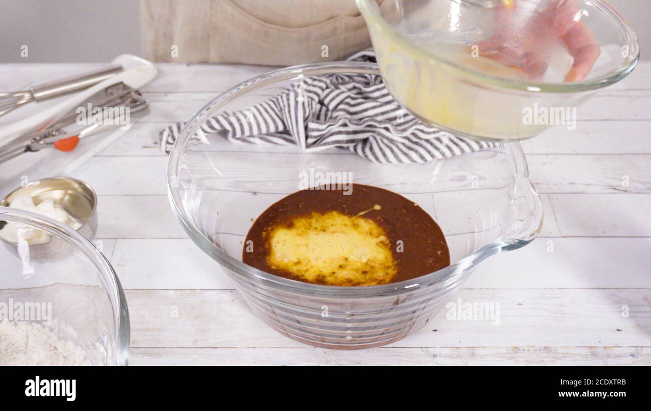 Mixing ingredients bake chocolate raspberry hi-res stock photography ...