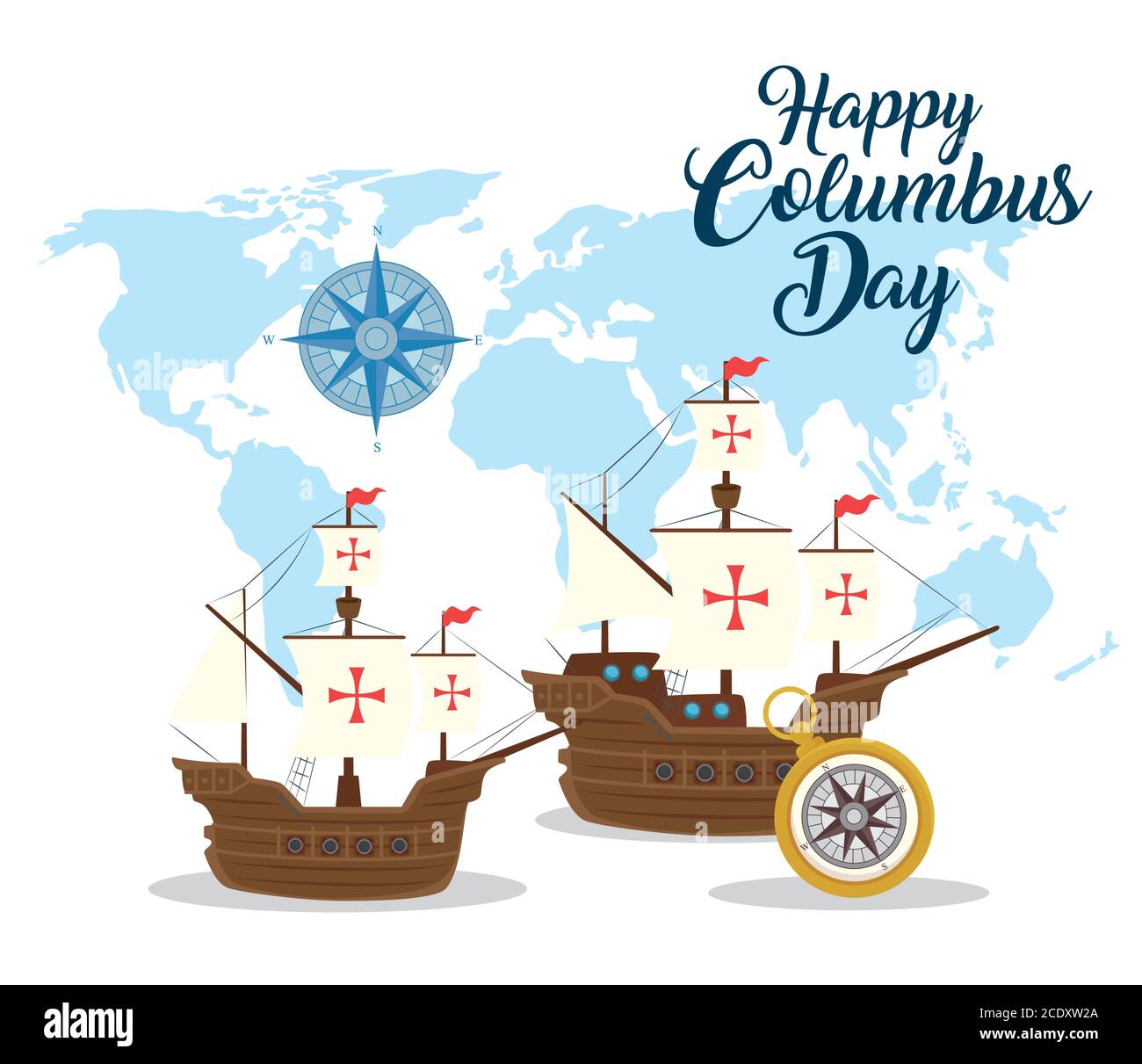 Columbus ships and compass of happy columbus day vector design Stock ...