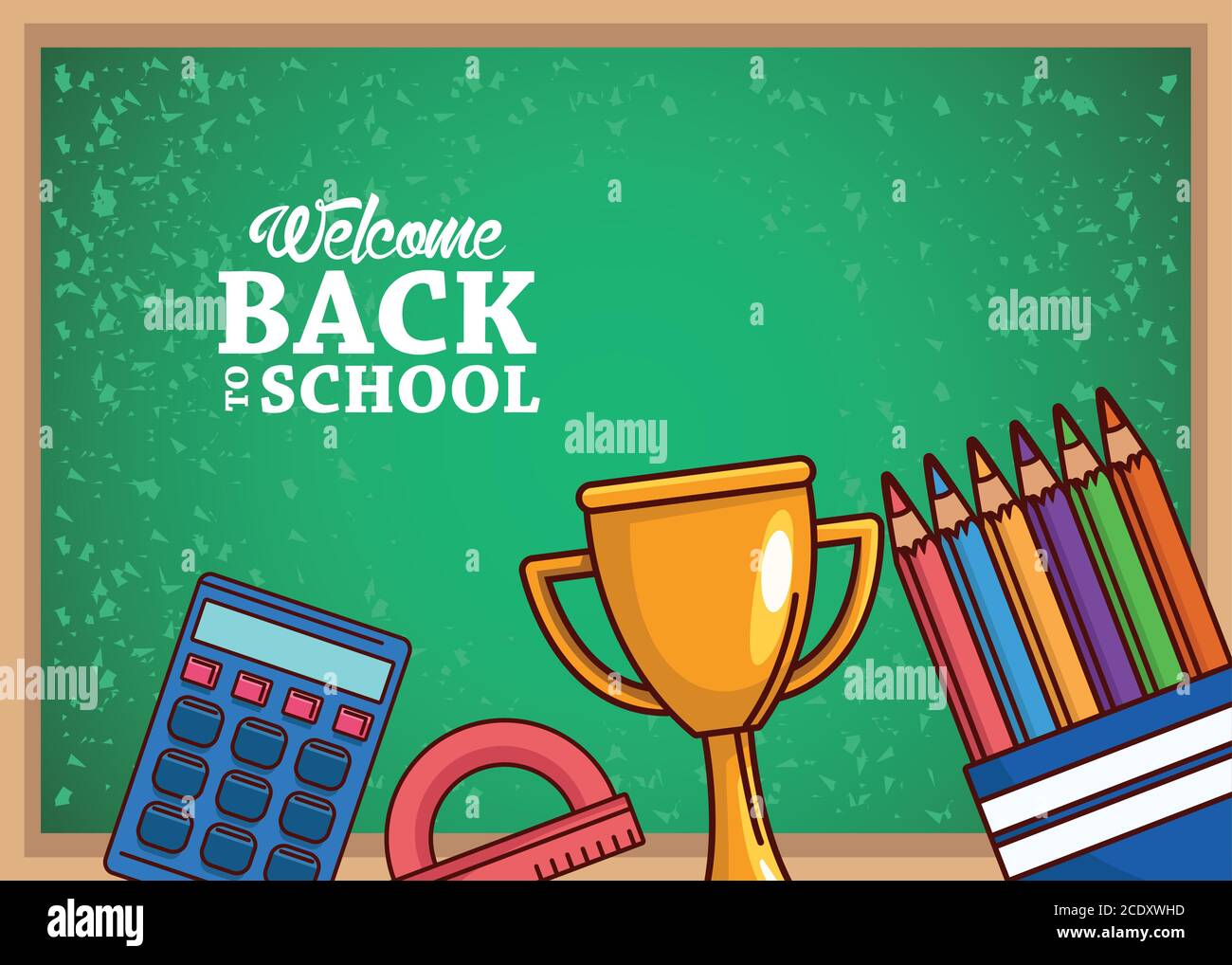 green board with calculator ruler trophy and colored pencils design ...