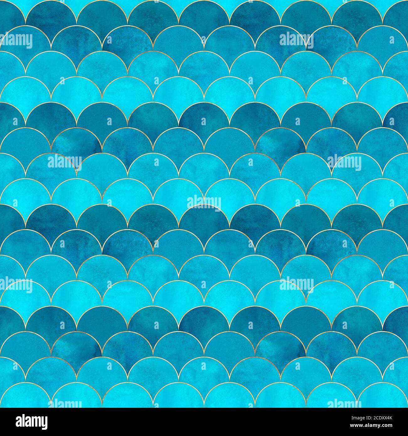 Mermaid fish scale wave japanese magic seamless pattern. Watercolor ...