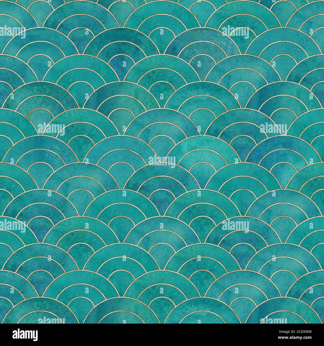 Mermaid fish scale wave japanese magic seamless pattern. Watercolor ...