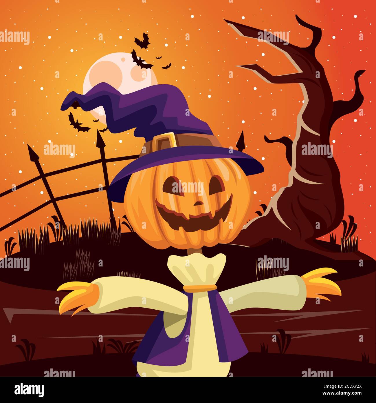 Cartoon Halloween Scarecrow Halloween Cartoon Scarecrow With Pumpkin