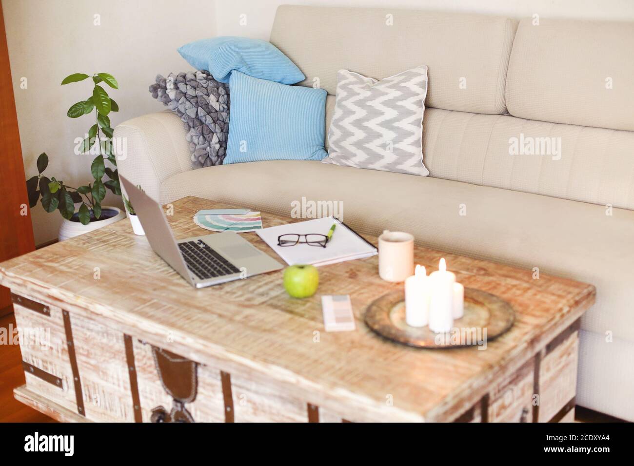 Cozy workspace in modern living room Stock Photo - Alamy