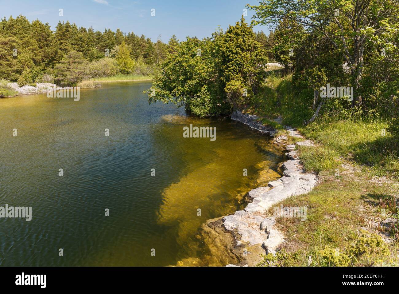 Old stone quarry filled with emerald water. Saaremaa island, Estonia ...