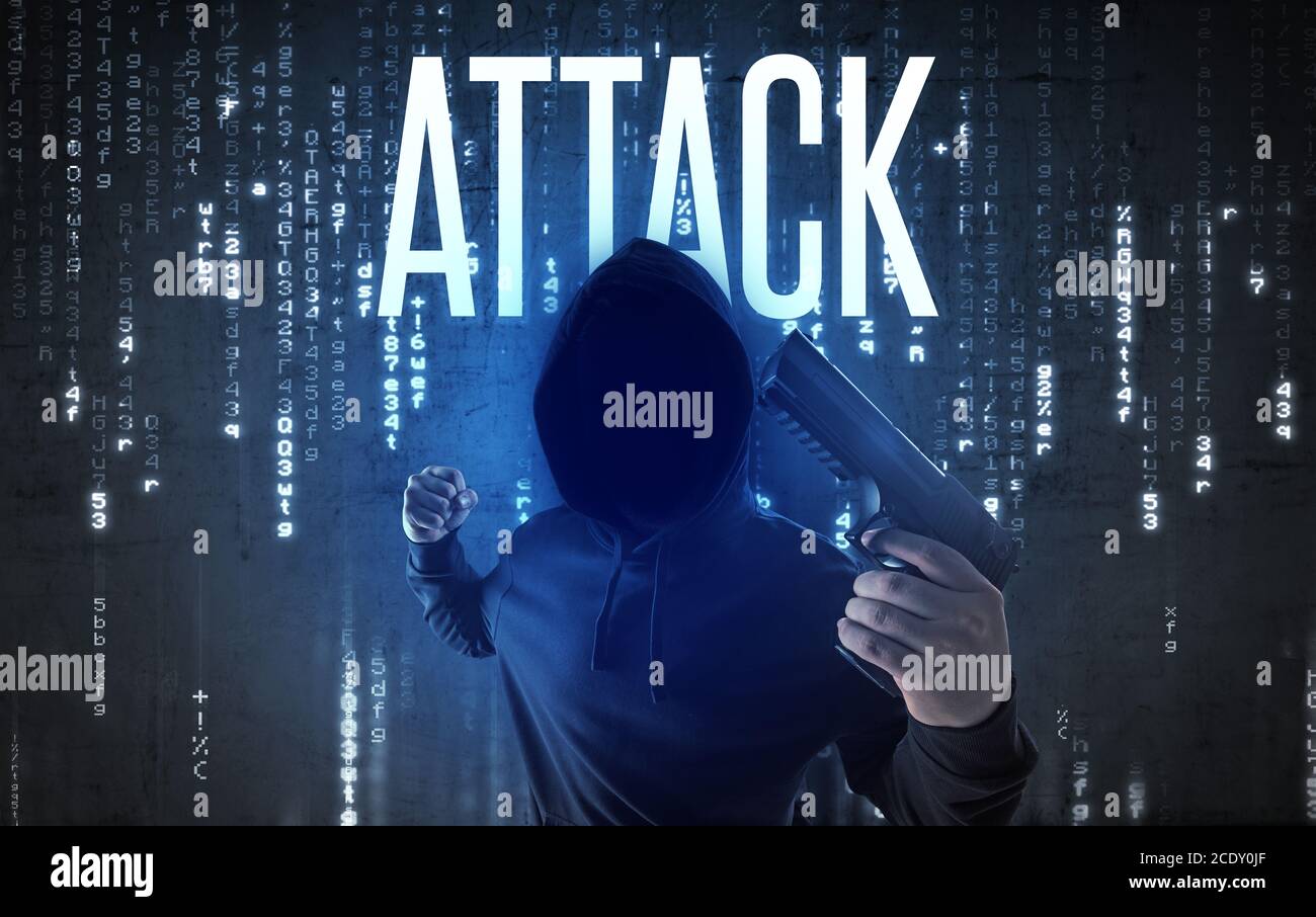Faceless hacker with ATTACK inscription, hacking concept Stock Photo ...