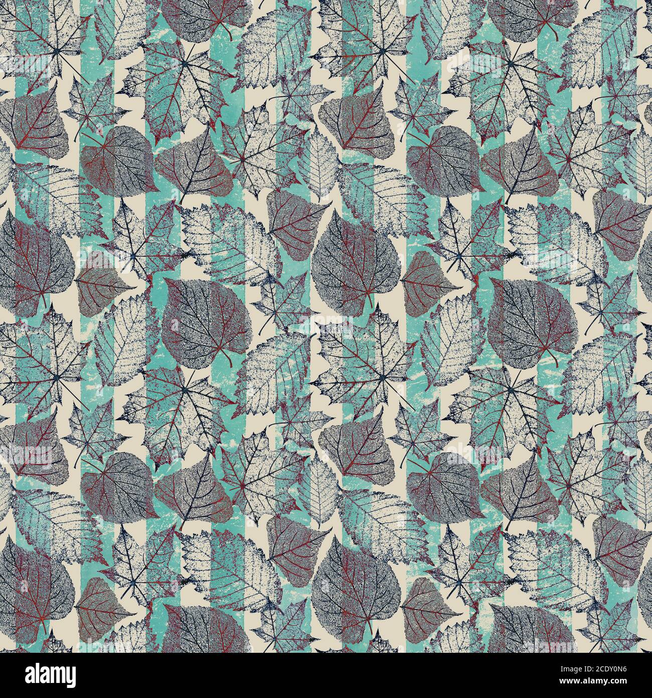 Autumn abstract transparent leaf skeleton stripe seamless pattern ...