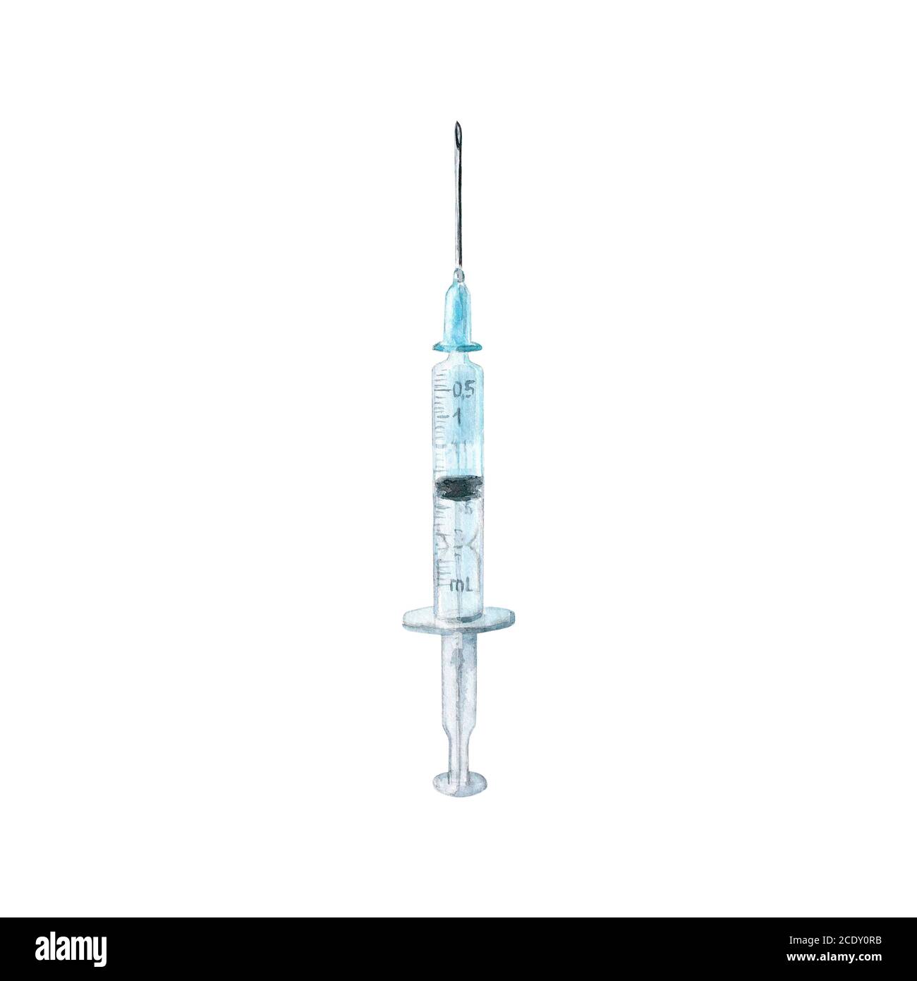 Watercolor plastic medical syringe with transparent medicine, with ...