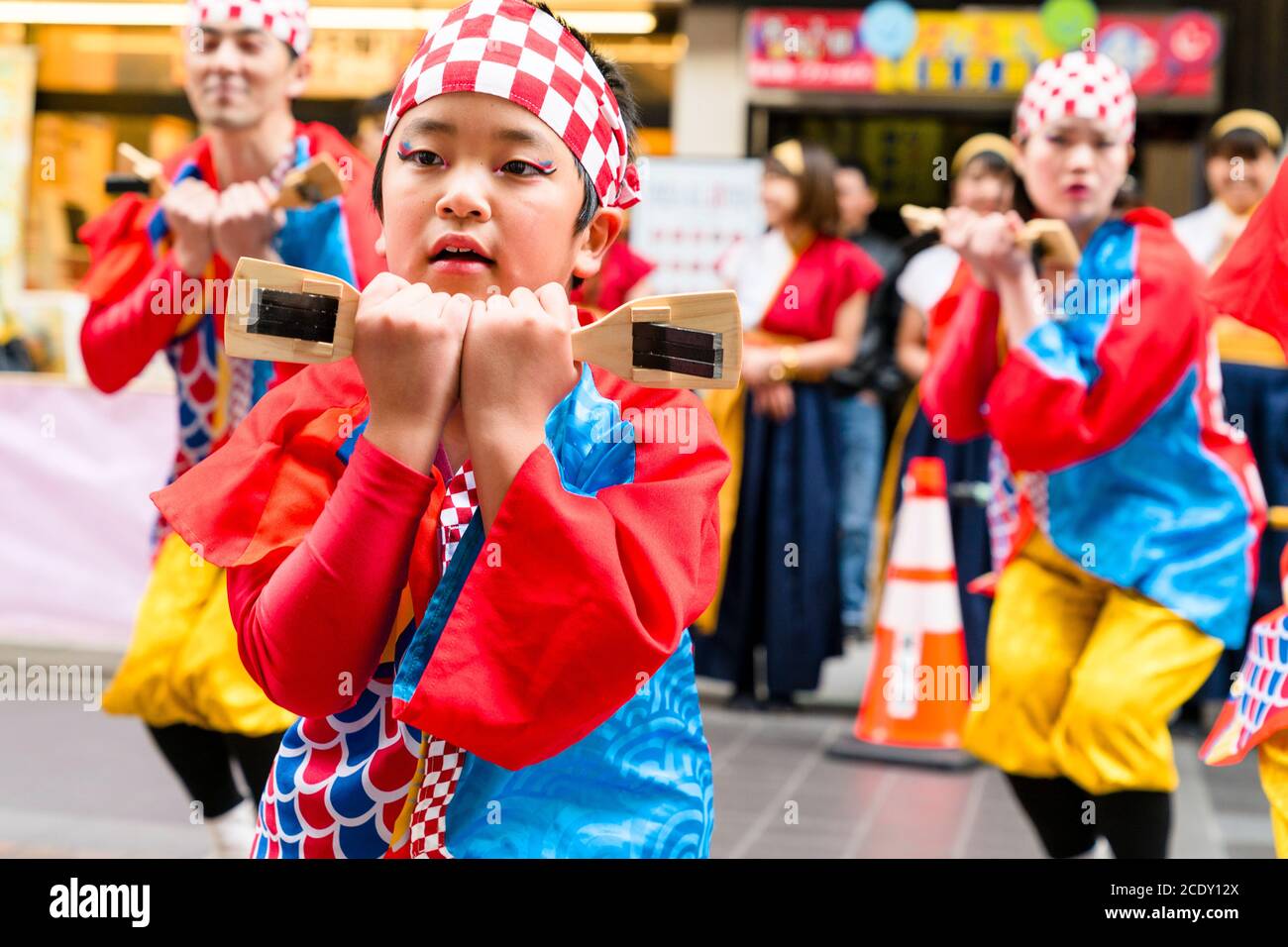 Japanese child, boy, 7-9 year old, dancer in Yosakoi dance team ...