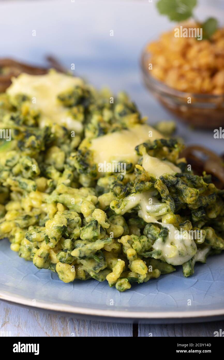 Spinach spaetzle on the plate Stock Photo - Alamy