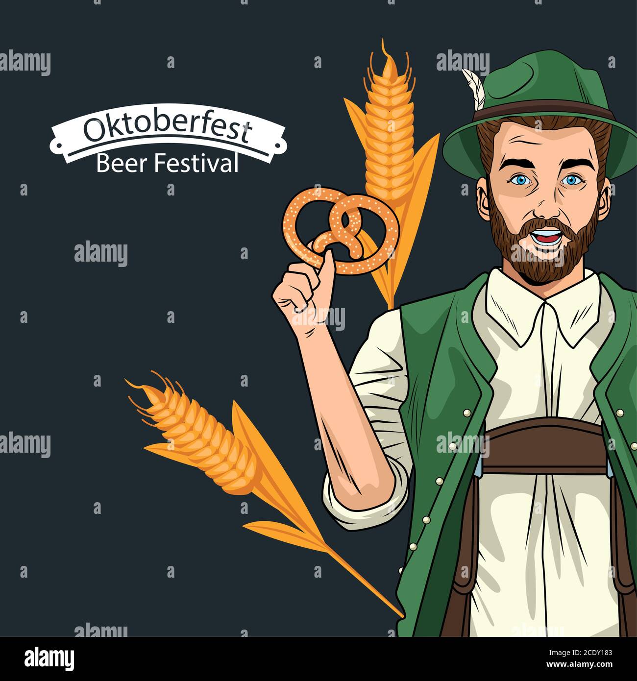 man cartoon with traditional cloth and pretzel design, Oktoberfest ...