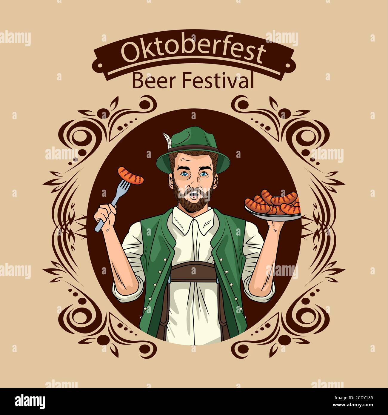 man cartoon with traditional cloth and sausages design, Oktoberfest ...